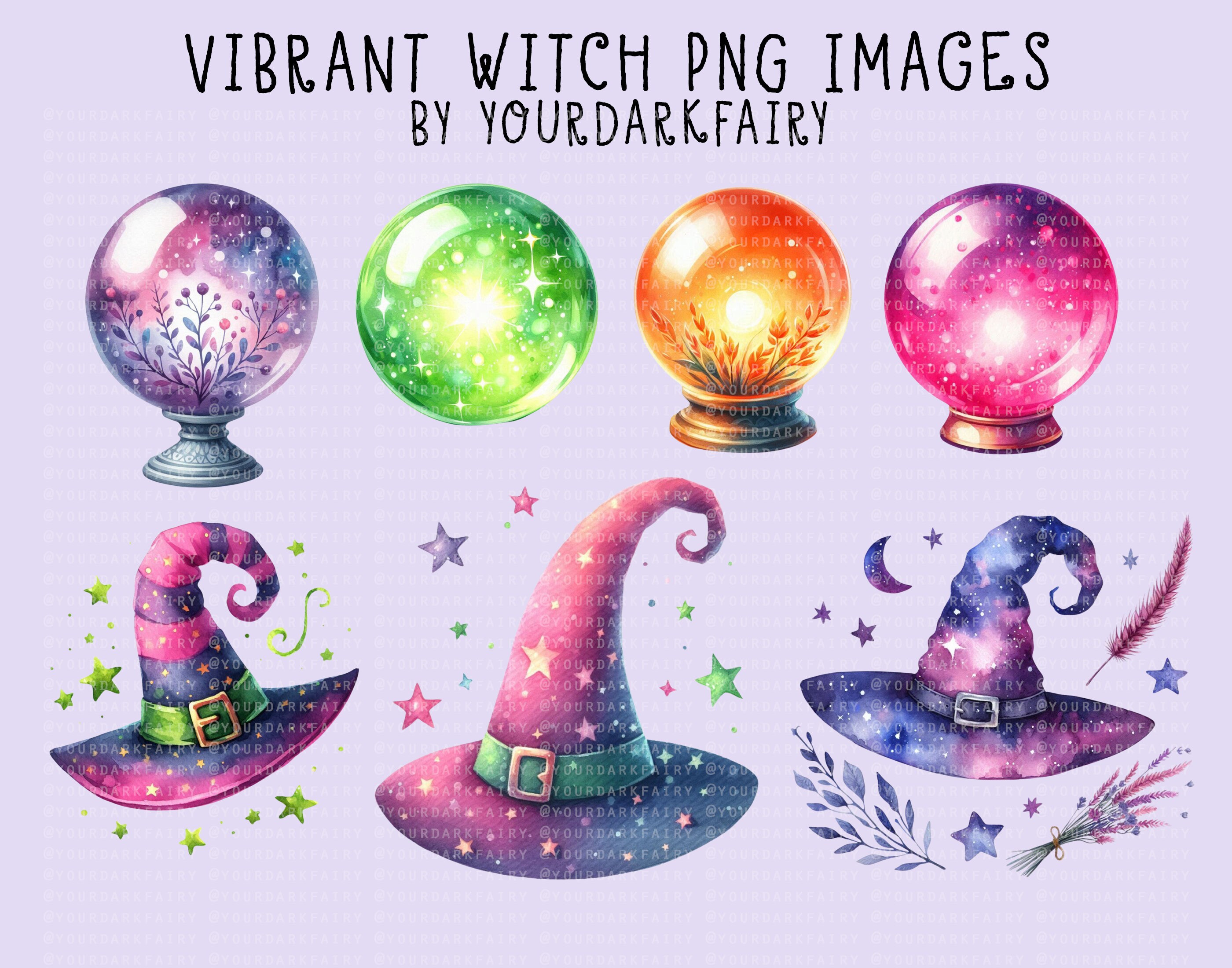 Vibrant Witch Watercolor Clip Art Pngs 120 Halloween Stock Images ...