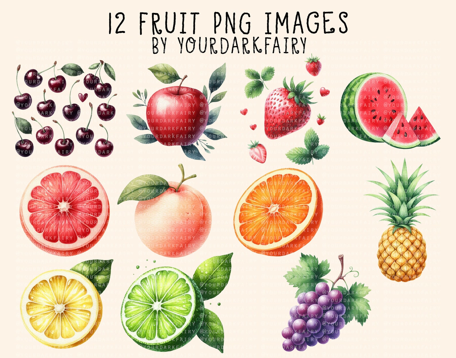 Watercolor Fruit Clip Art PNG Pack - 30+ Healthy Food Stock Images ...