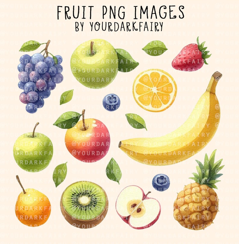 Watercolor Fruit Clip Art PNG Pack - 30+ Healthy Food Stock Images ...