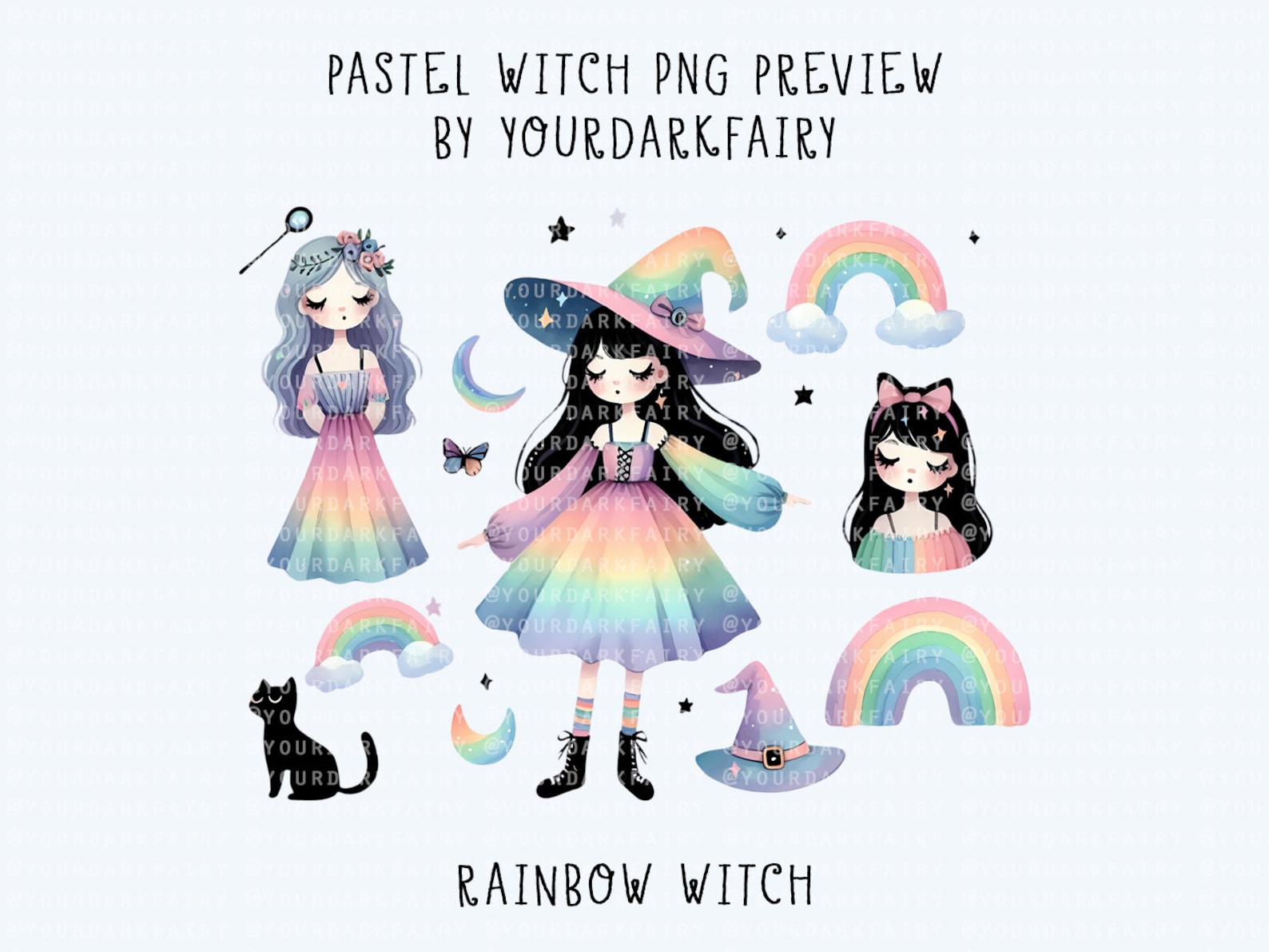 Pastel Witch Watercolor Clip Art Pngs 120 Cute Transparent Images ...