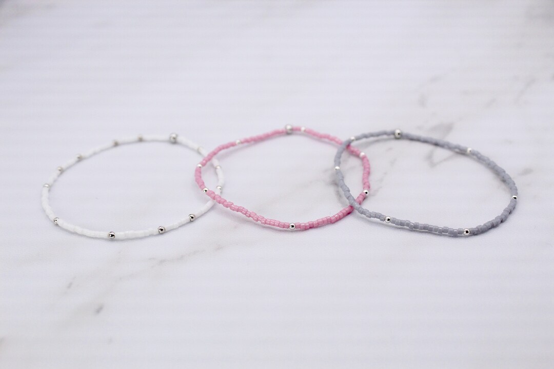 The Trio Set of 3 Stackable Seed Bead Bracelets Elastic Fit Waterproof ...