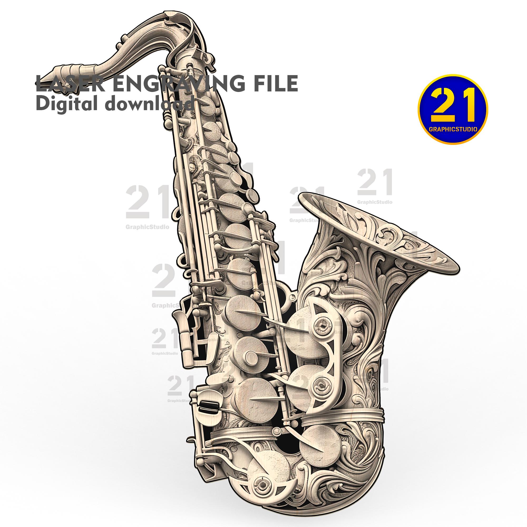 Ornate Saxophone SVG PNG | 3D Laser Engraving Design | Music Decor ...