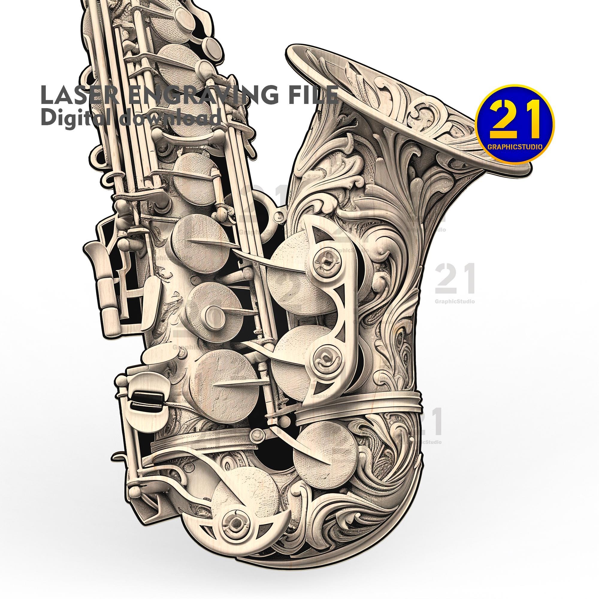 Ornate Saxophone SVG PNG | 3D Laser Engraving Design | Music Decor ...