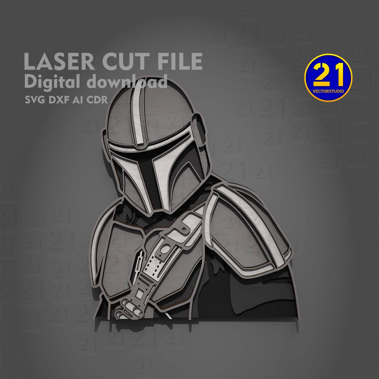Mandalorian Multilayer Laser Cut File | 5 Layers | SVG DXF Digital ...