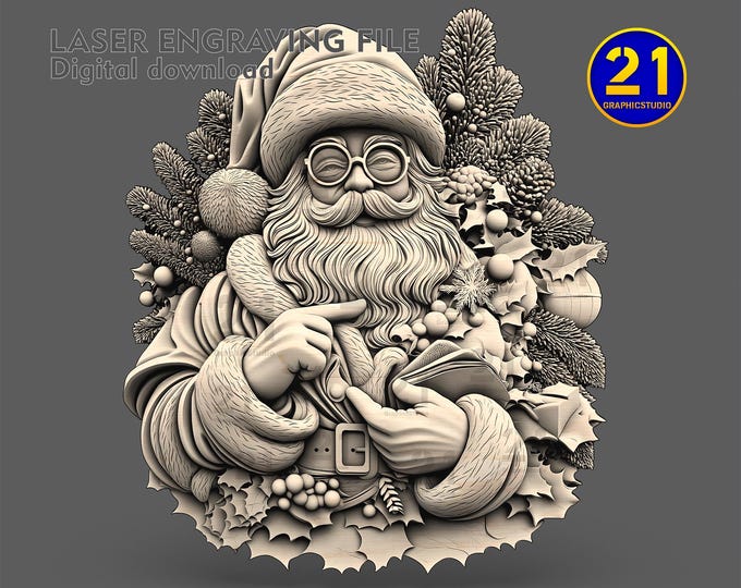 Santa Claus Laser Engraving File, Ready to Engrave PNG & JPEG, Festive ...