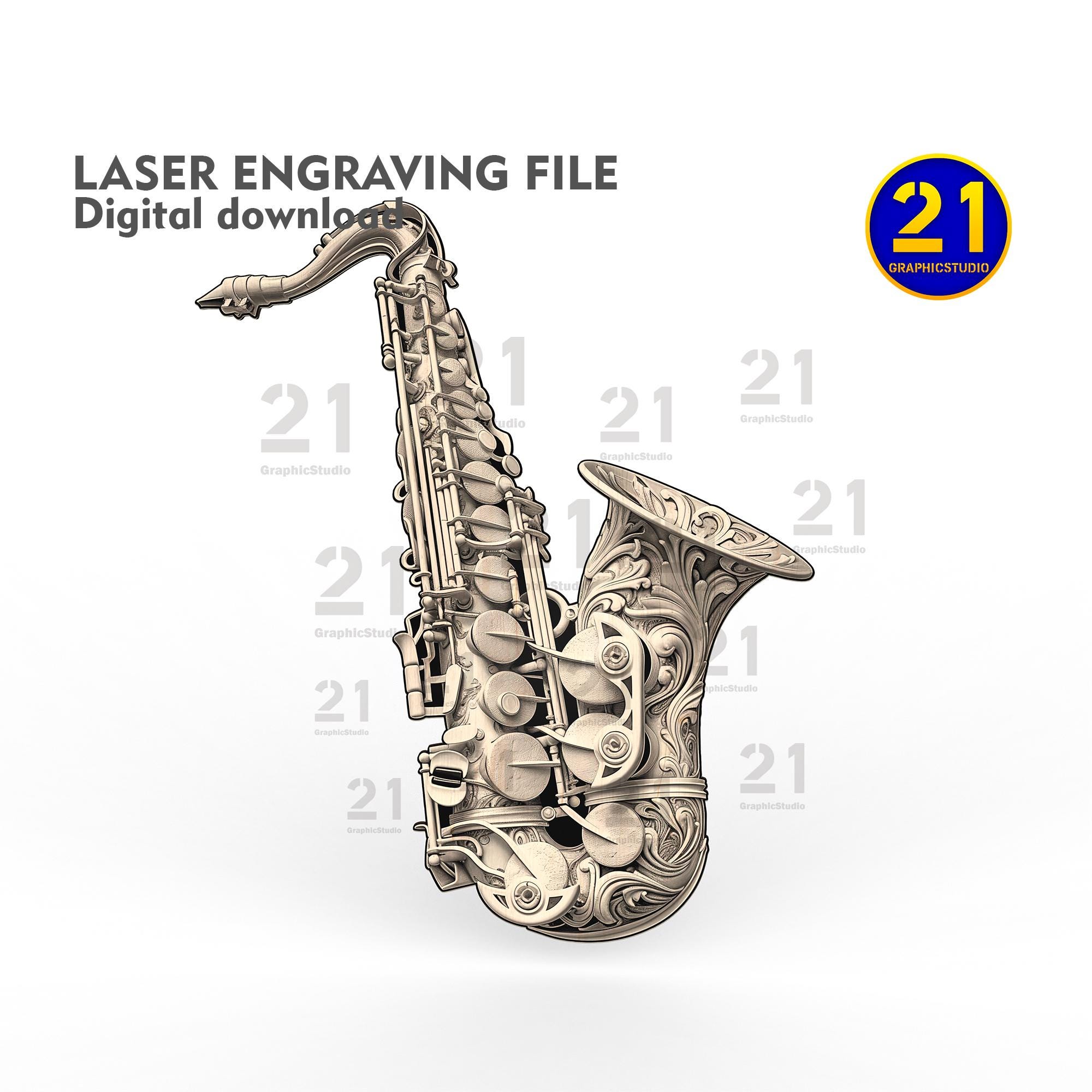 Ornate Saxophone SVG PNG | 3D Laser Engraving Design | Music Decor ...