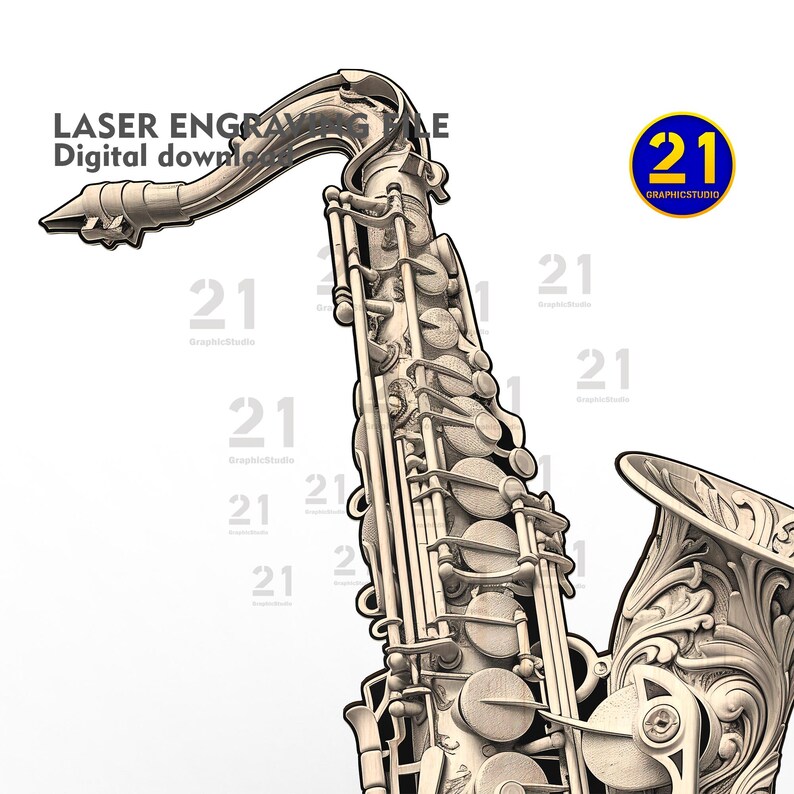 Ornate Saxophone SVG PNG 3D Laser Engraving Design Music Decor Digital ...