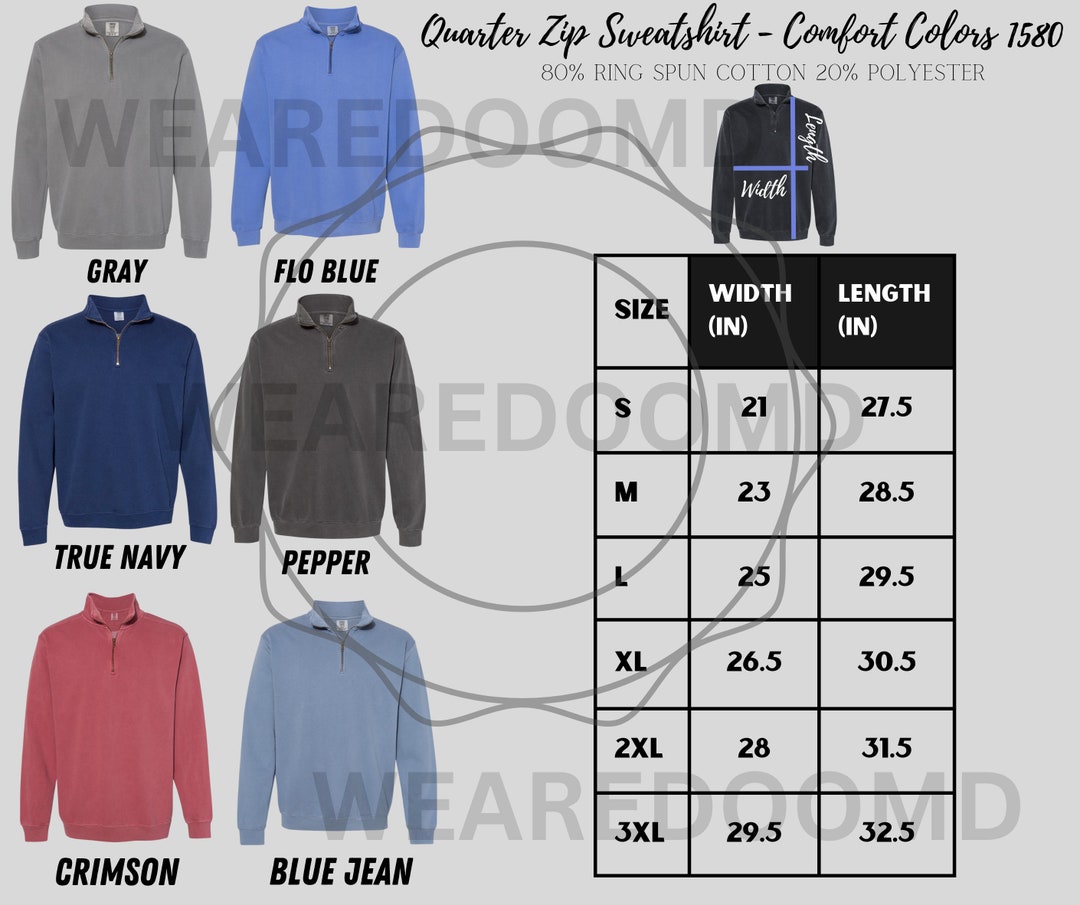 Comfort Colors 1580 Quarter Zip Sweatshirt Mockup With Sizing Cart PNG ...