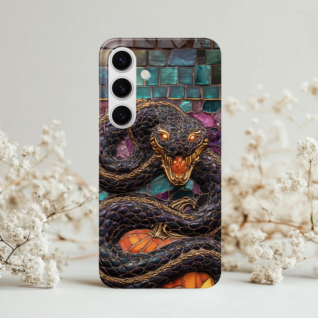 Black Snake Phone Case – Gothic Stained Glass Fantasy Art – Tough Dual ...