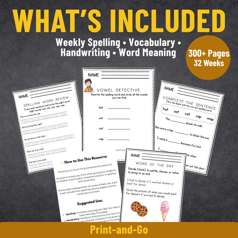 1st Grade Spelling & Vocabulary Curriculum Bundle (300+ Pages) | Full ...