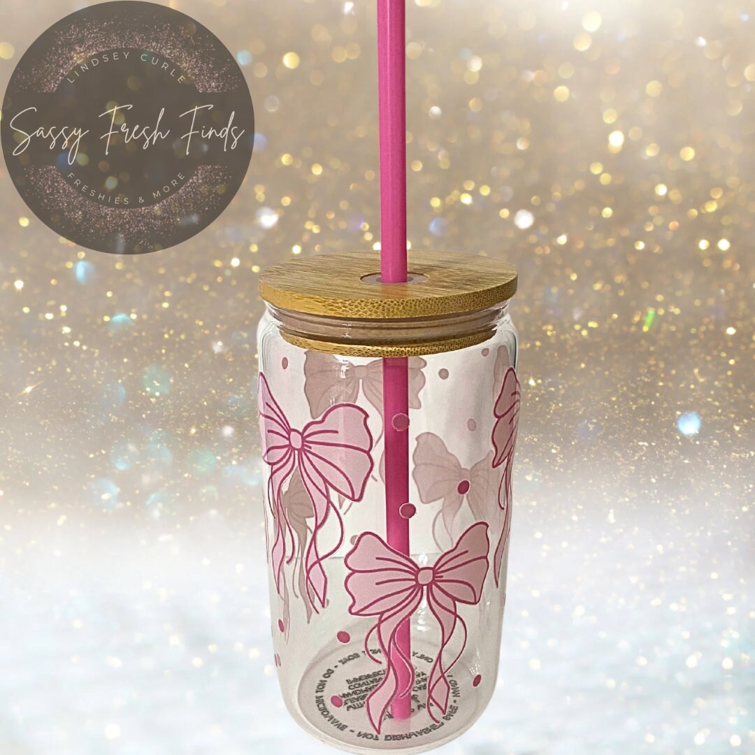 Coquette Pink Bow Glass Cup, Libby Glass, Cute, Trending, Girly, Pink ...