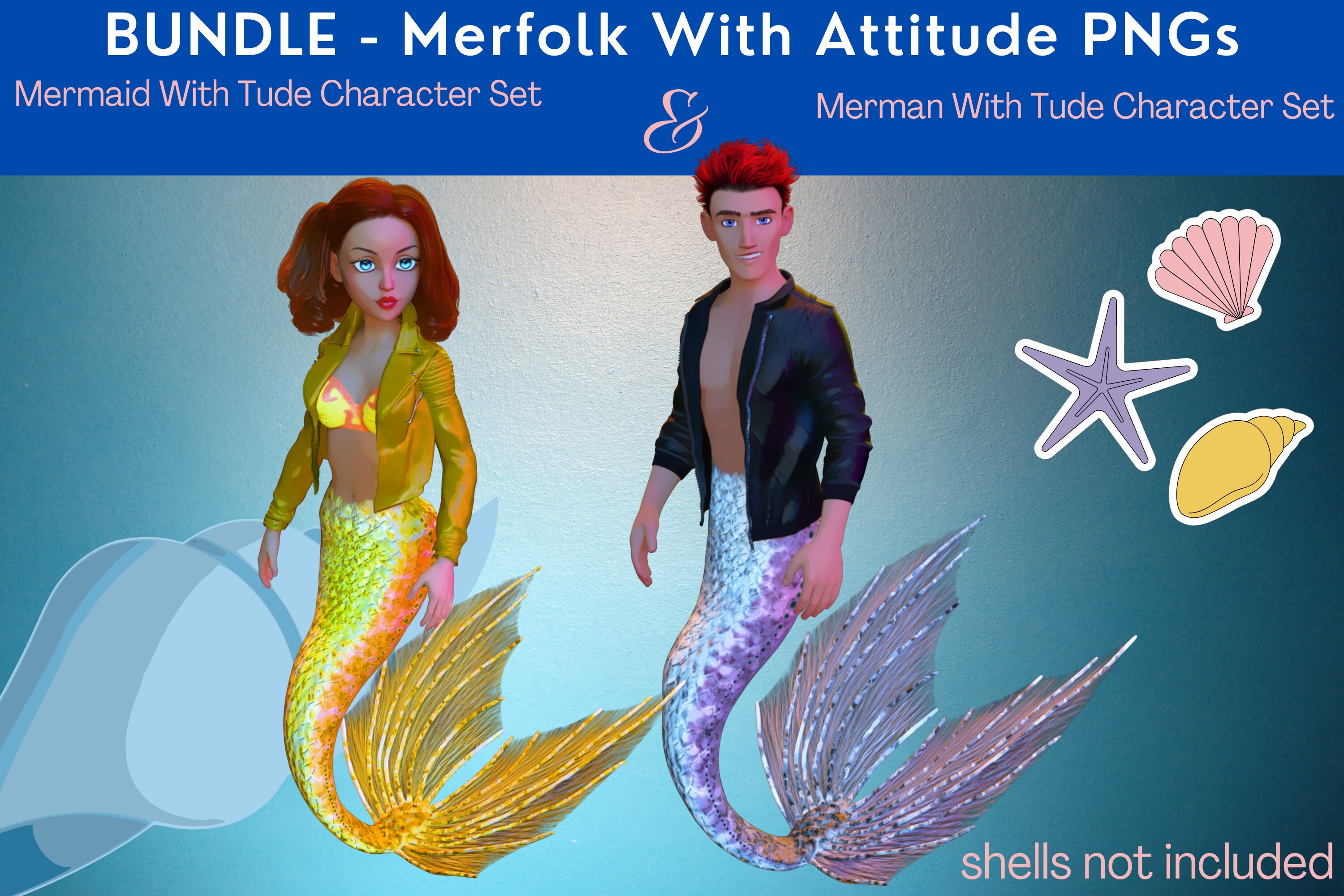 Merfolk With Attitude BUNDLE Mermaid and Merman With - Etsy