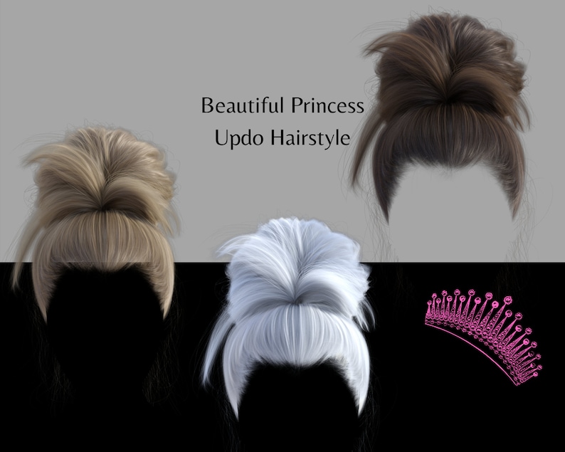 Princess Updo Hair Stock - Gorgeous Hair Asset - Four Face Directions ...