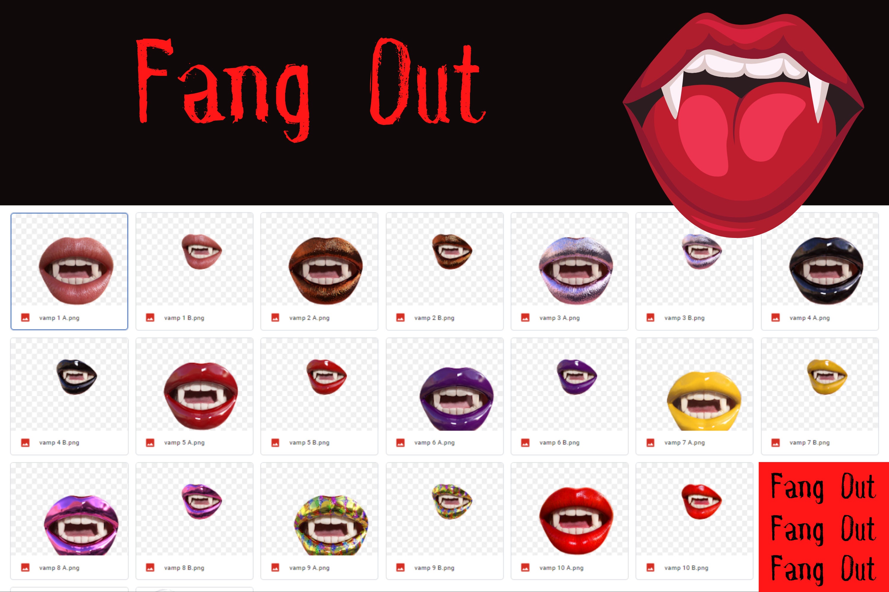 Vampire Fang Pack Luscious Lips, Razor Sharp Fangs, Pngs for Overlay ...