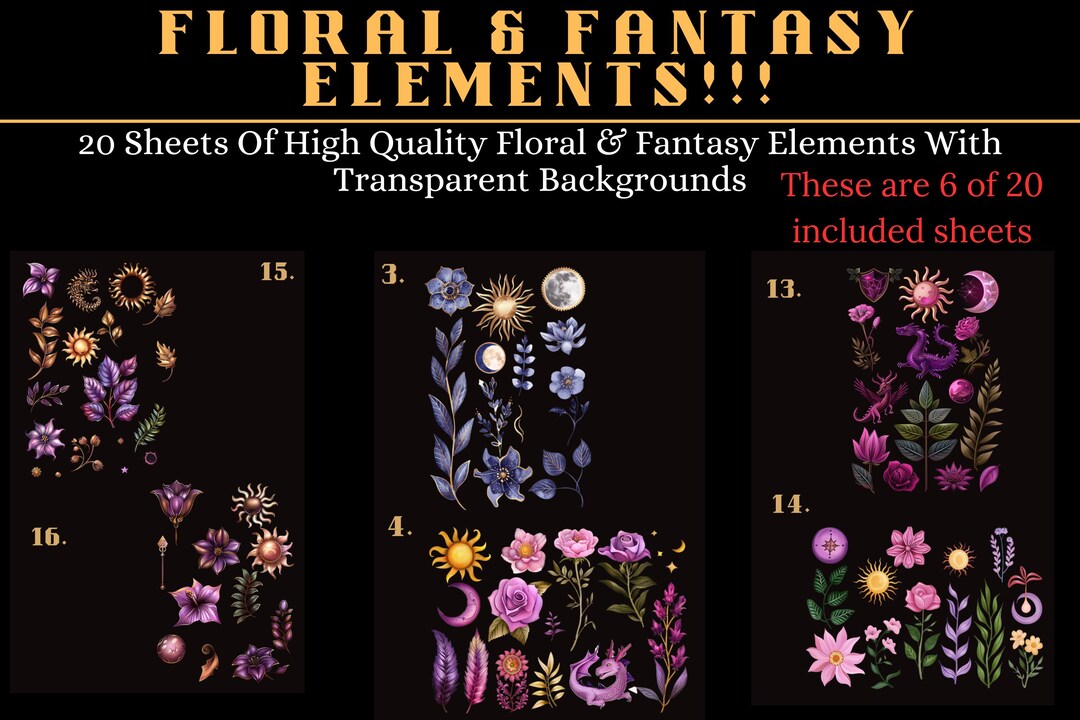 Floral and Fantasy Elements - High Quality Clip Art Overlays - for Book ...