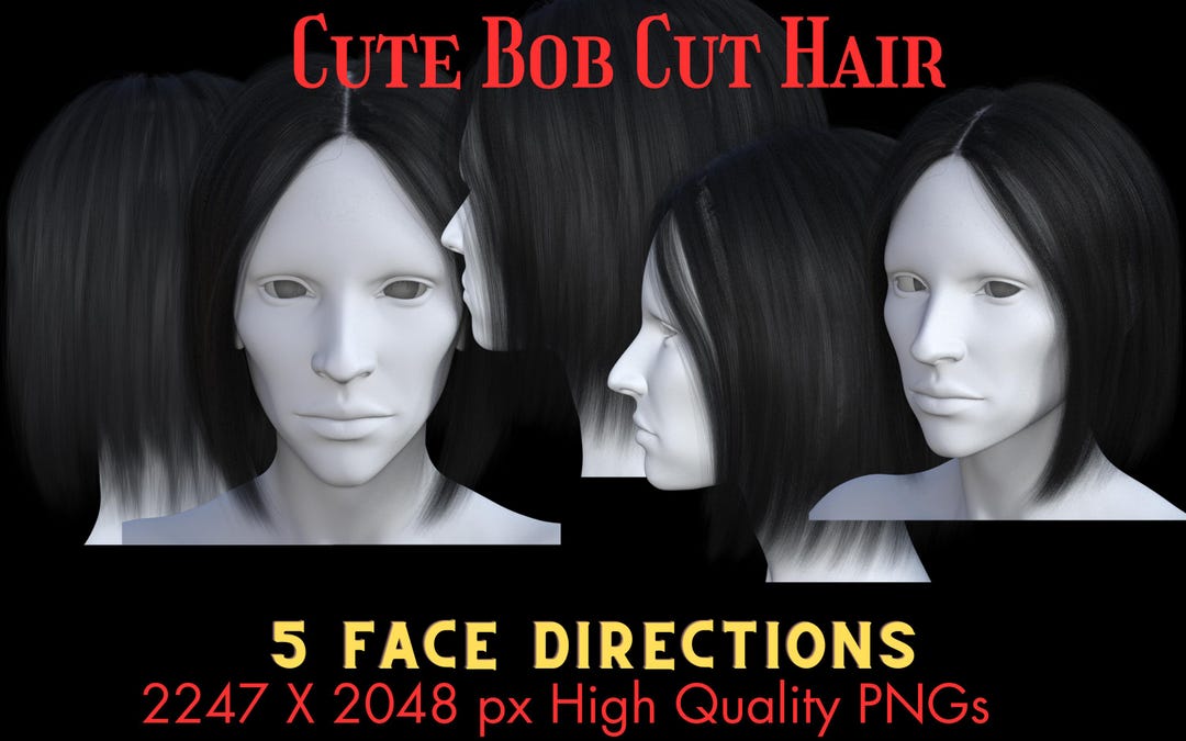 Cute Bob Style Hair Stock Images - PNG Overlays - Five Face Directions ...