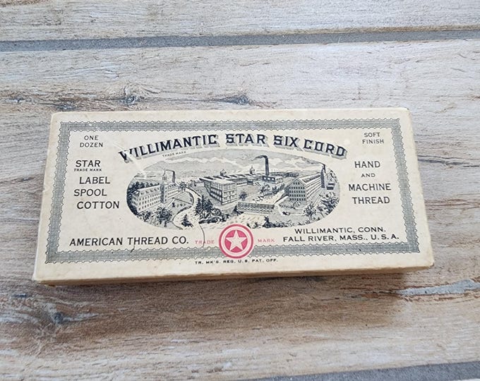 Rare. 1920s Willimantic Star Six Cord American Thread Cardboard Box ...