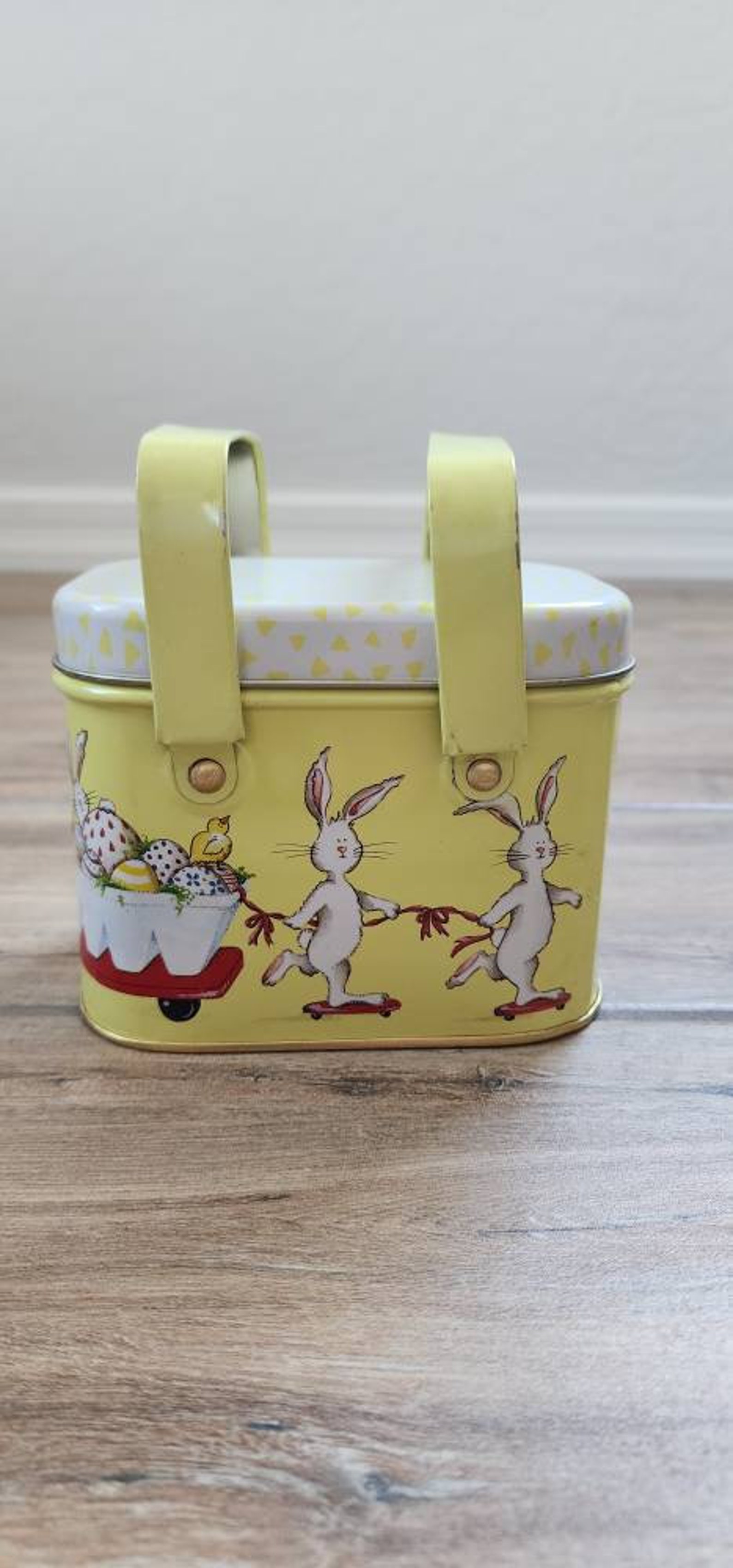 1980's Vintage Easter Unlimited Bunny Tin 2 Handled Yellow and White - Etsy