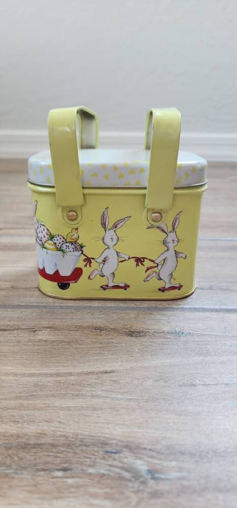 1980's Vintage Easter Unlimited Bunny Tin 2 Handled Yellow and White - Etsy