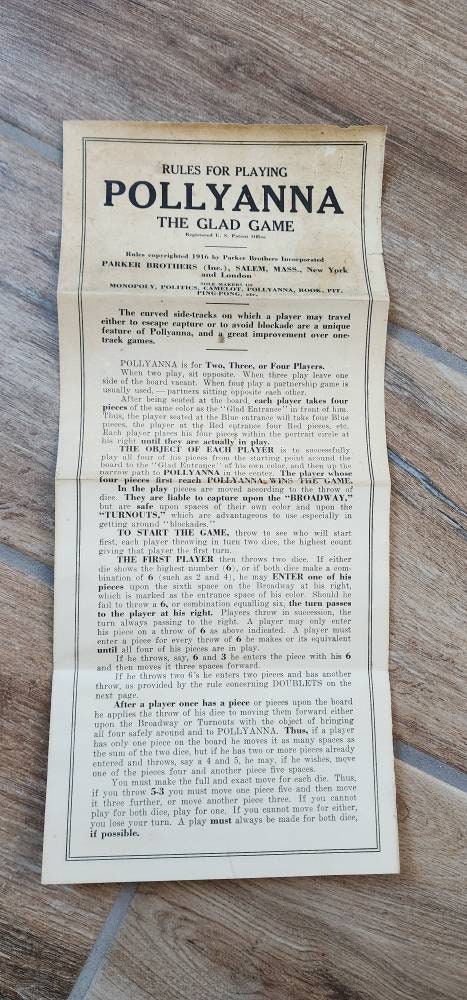 1916 Pollyanna the Glad Game by Parker Brothers Inc., Salem Mass. USA ...