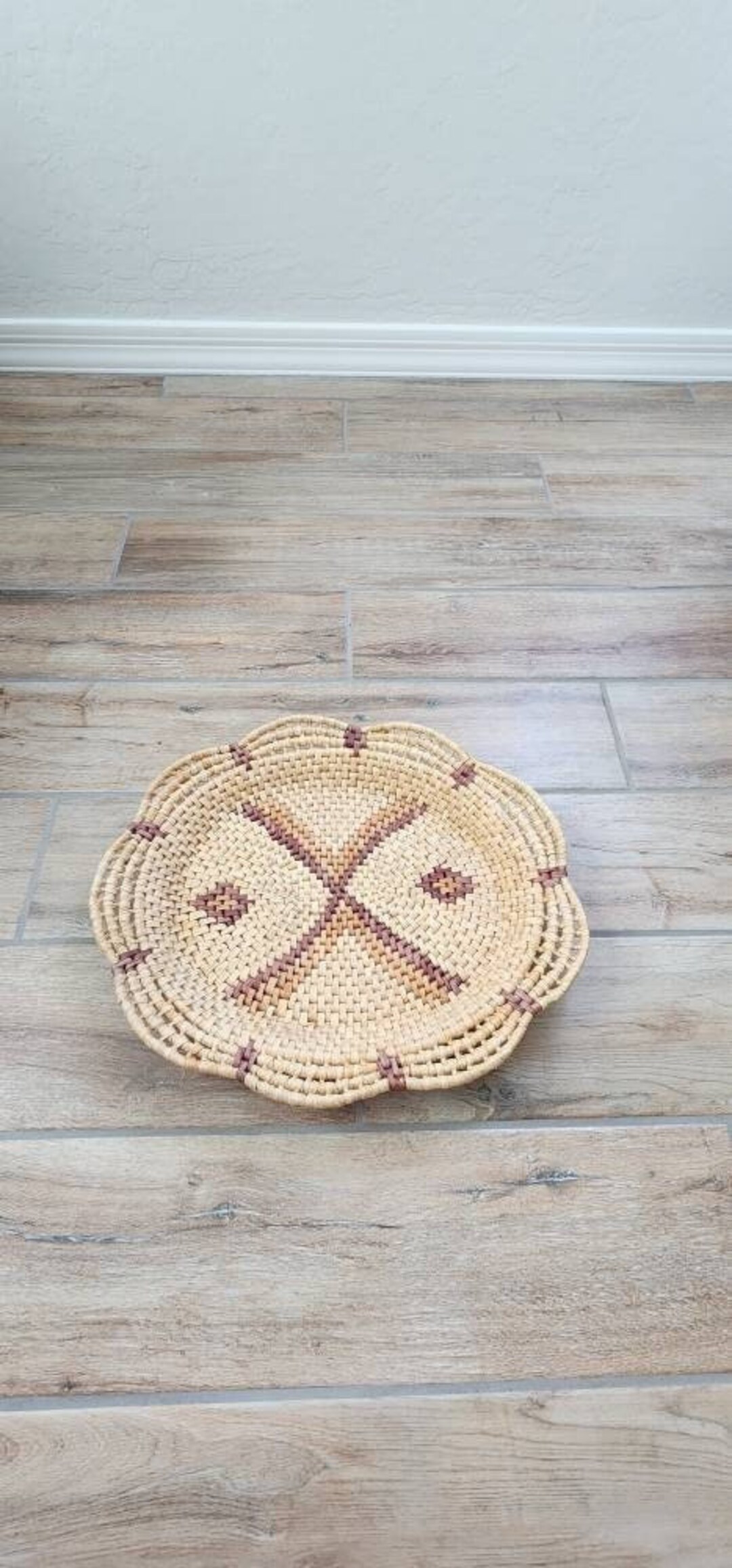 Large Vintage Woven Wall Hanging Straw Basket Serving Tray Oval Shape ...