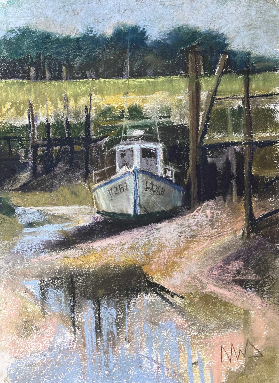 Original Framed Pastel Painting 'the Crab Boat' at Thornham Old Harbour Norfolk - Etsy