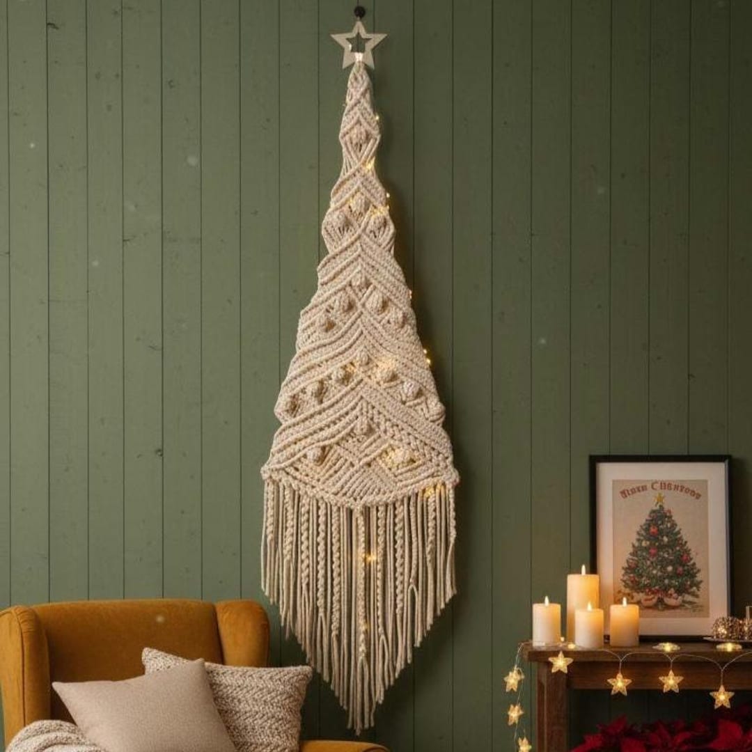 Large Macrame Christmas Tree Ornament: Organic Cotton Farmhouse Decor ...