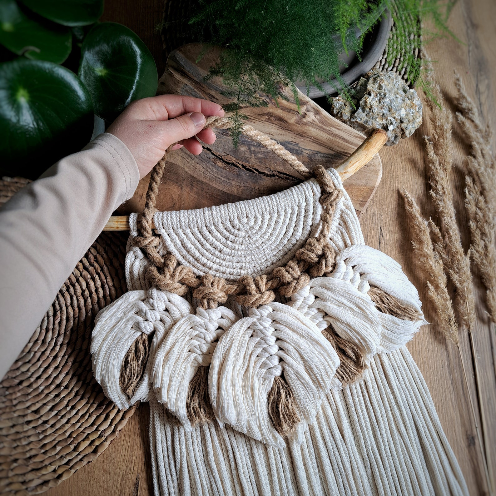 Macrame Wall Hanging With Leafs for Cozy Room Decor - Etsy