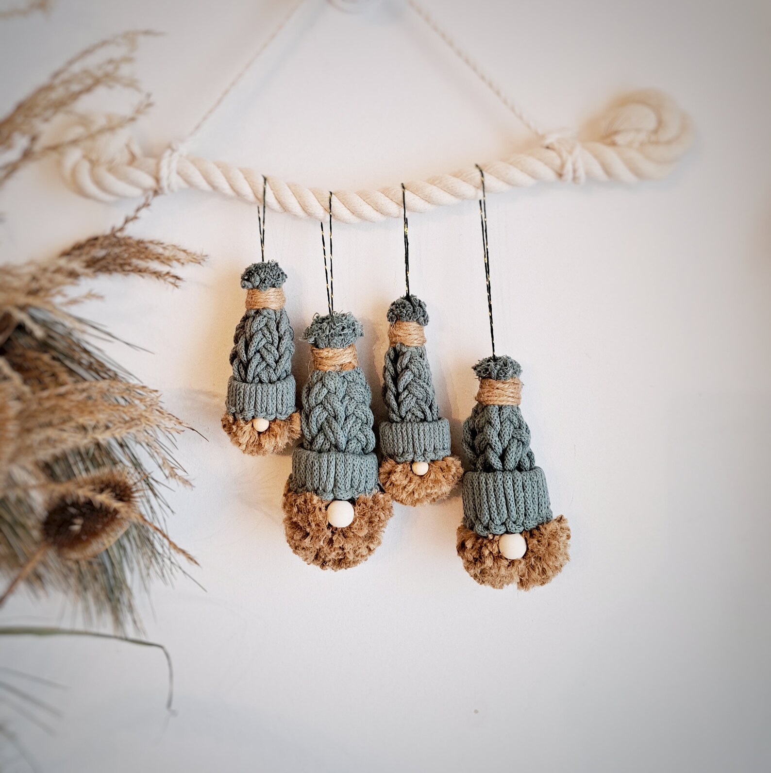 Christmas Gnomes - Macrame Ornaments Featuring Gnomes With Jute Beard ...