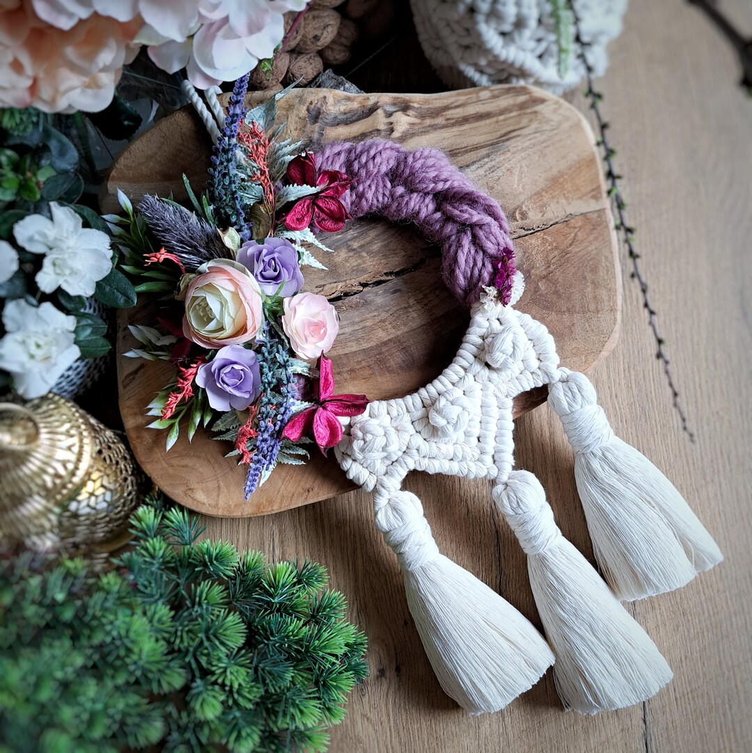 Spring Wreath - Easter Wreath Flowers and Greenery- Macrame Wreath With ...