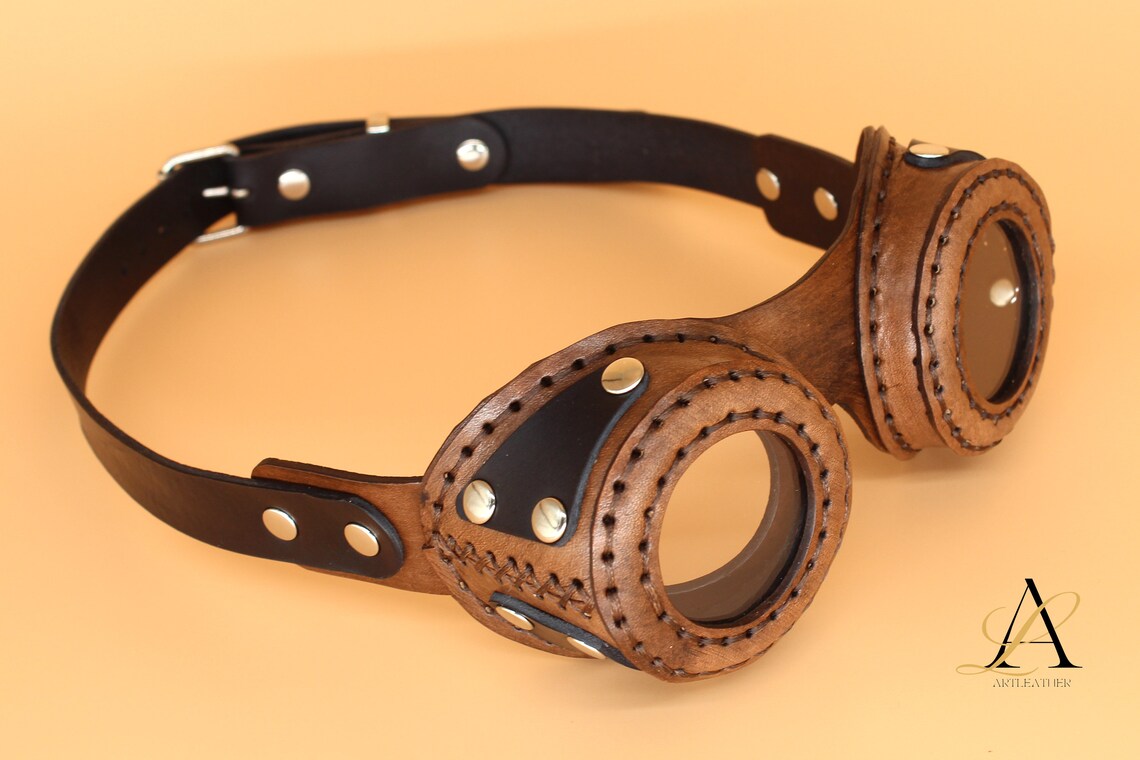 Leather Hand Stitched Steampunk Goggles Cosplay Leather - Etsy