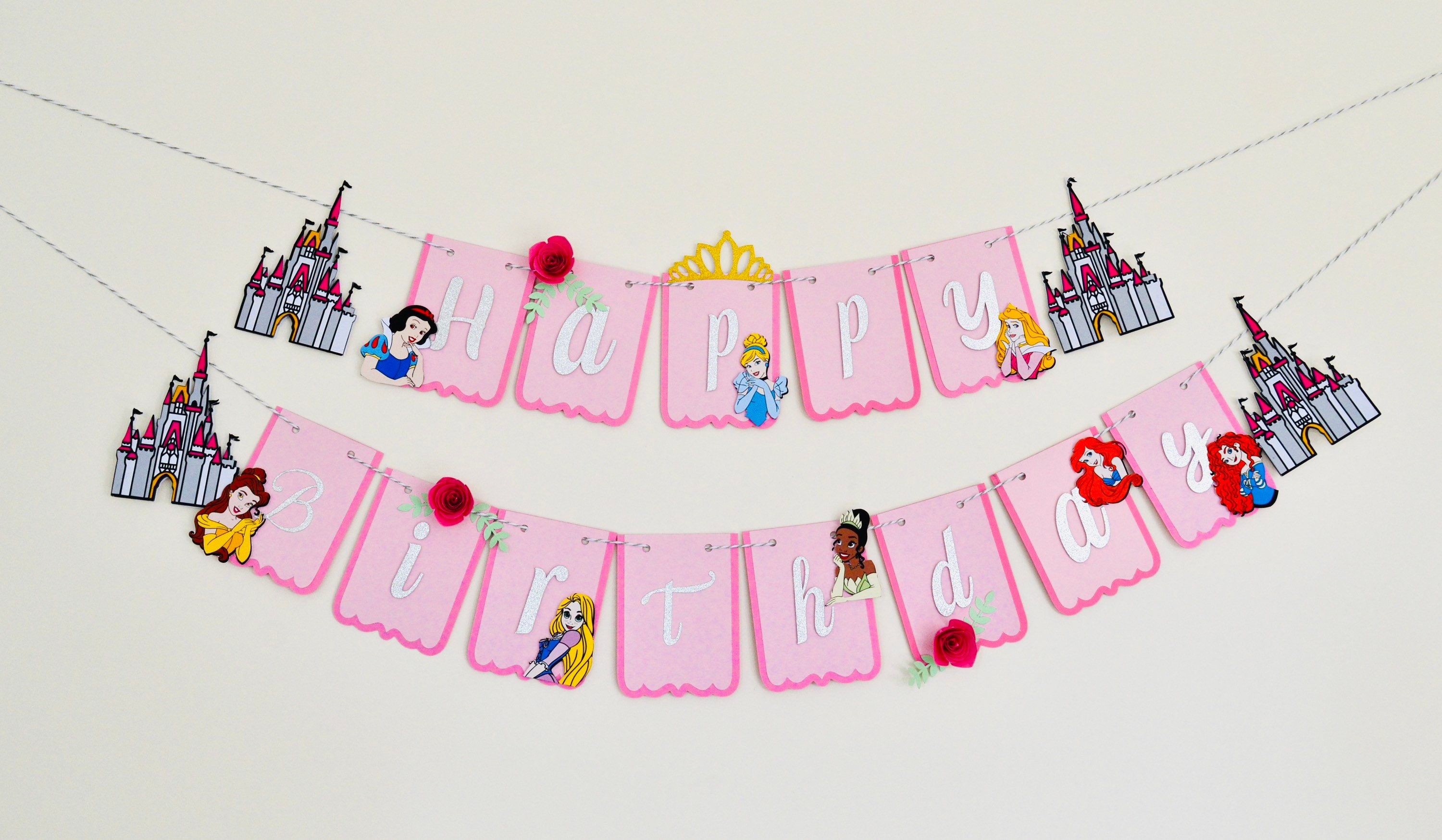 Princess Inspired Happy Birthday Banner Princess Bunting - Etsy