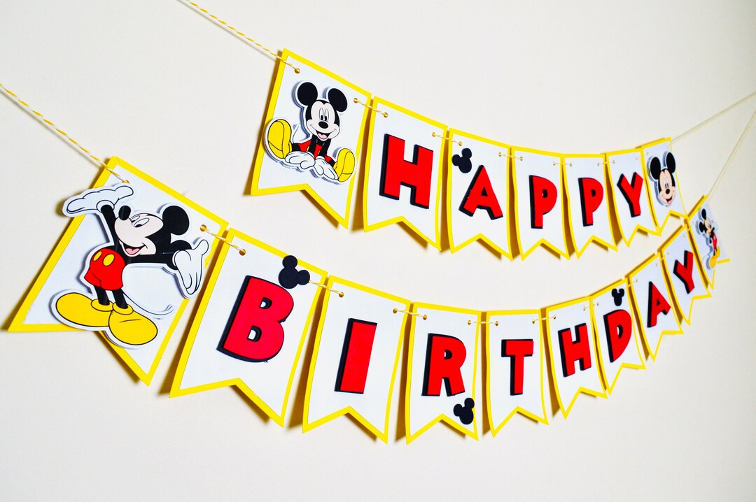 Disney Mickey Mouse Inspired Birthday Banner , Disney Birthday Banner ...