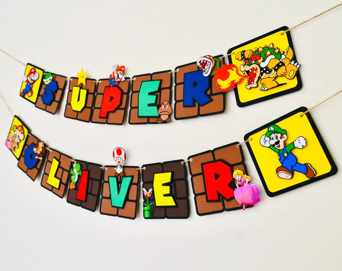 Super Mario Inspired Birthday Banner, Mario Bunting, Birthday Bunting ...