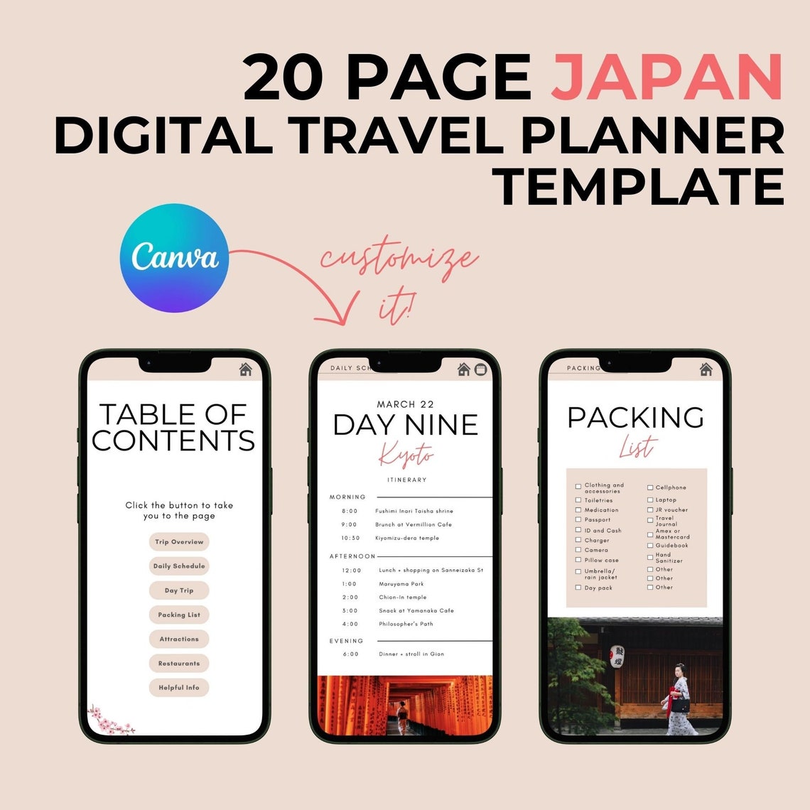 Japan Travel Itinerary Template: Mobile Trip Planner (digital Download ...