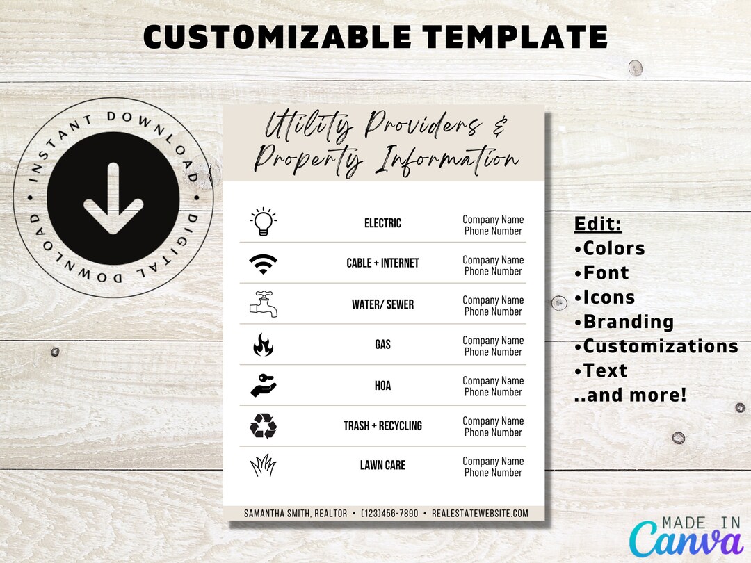 Utility Provider Template, Property Information Template, Editable ...