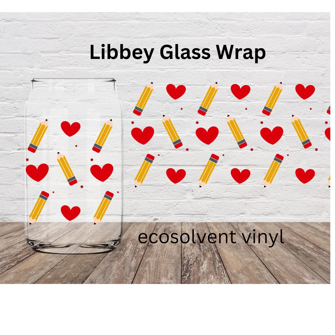Hearts and Pencils, Ready to Apply Vinyl, Short Wrap, Custom Printed ...