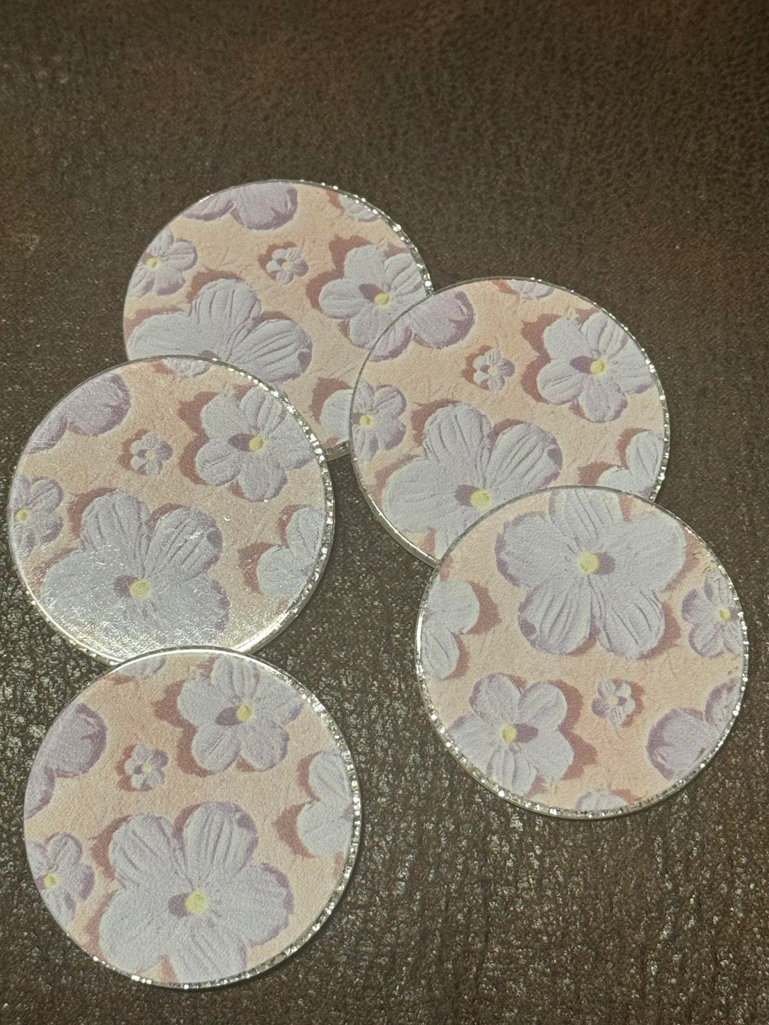 Purple Flowers, Round Flatback Acrylic Piece, for Badges, Pens ...