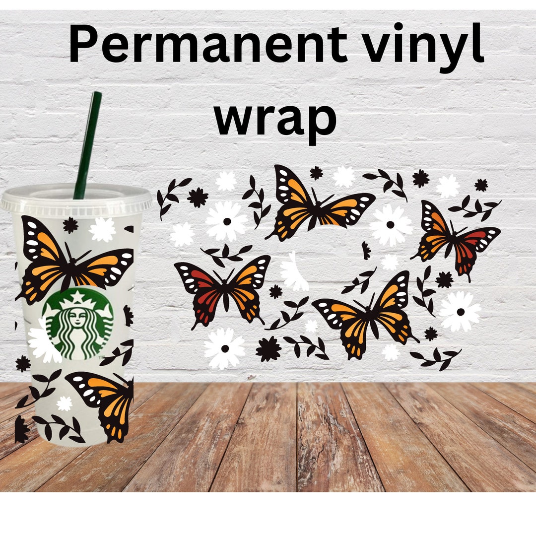 Monarch Butterfly Cold Cup Wrap, Ready to Use, Permanent Adhesive Vinyl ...