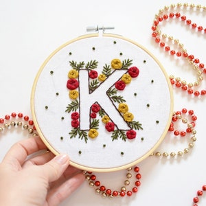 Christmas Letter Embroidery Pattern - Initial Hand Embroidery Design ...