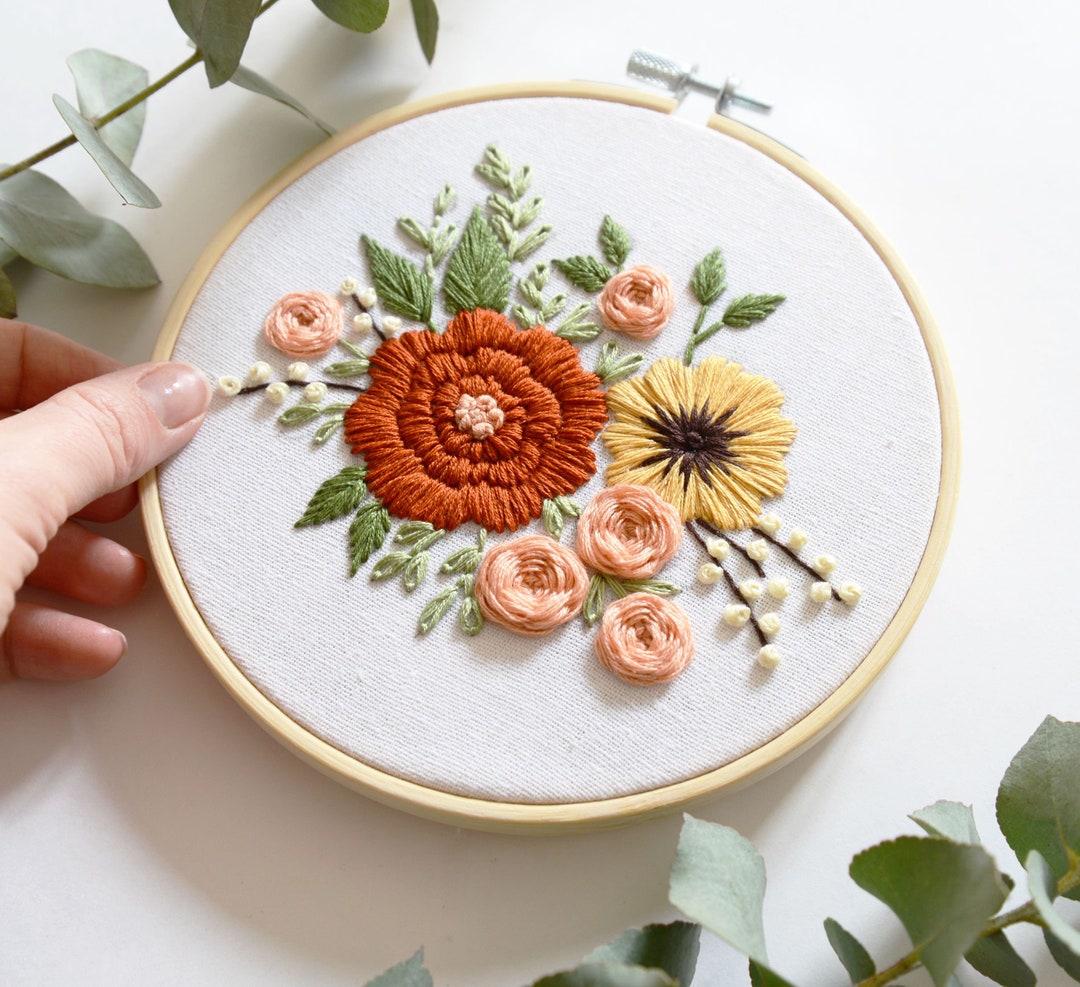 Floral Embroidery PDF Pattern: Beginner Spring Flower Design (6'' Hoop ...