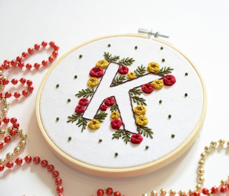 Christmas Letter Embroidery Pattern Initial Hand Embroidery - Etsy
