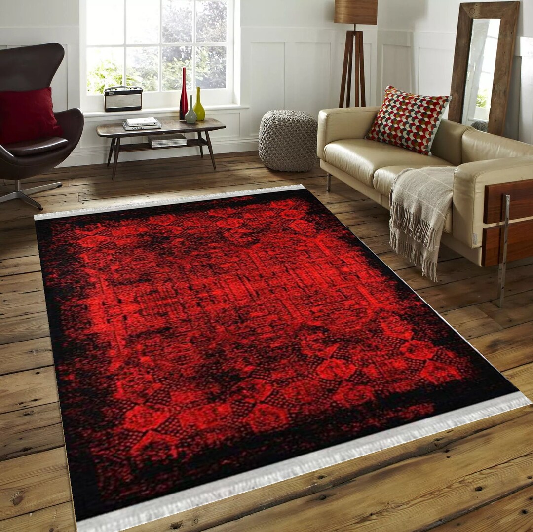 Red Afghan Rug, 6x9 Area Rug, Rustic Decor, Bold Red Rug, 5x8 Rugs ...