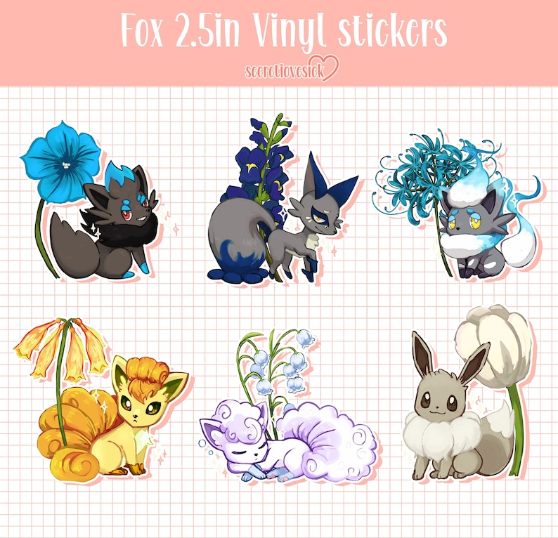 SHINY Fox With Flowers Hisuian Zorua Alolan Vulpix and More - Etsy