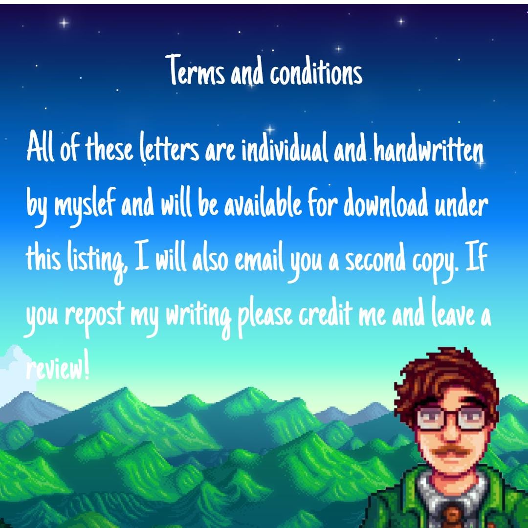 Stardew Valley Character Letter - Etsy