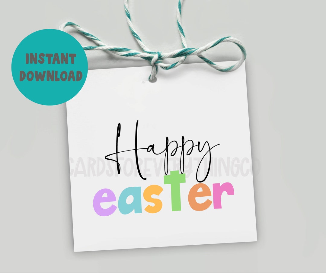 Happy Easter Gift Tag, Printable Easter Gift Tag, Square Easter Basket ...