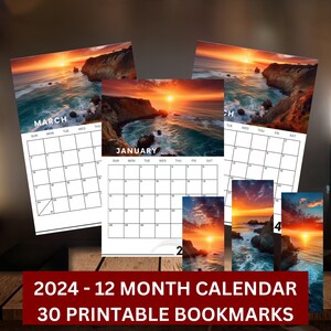 Ocean Sunset Printable Calendar and Bookmarks Bundle, Set of 30 JPG/SVG ...