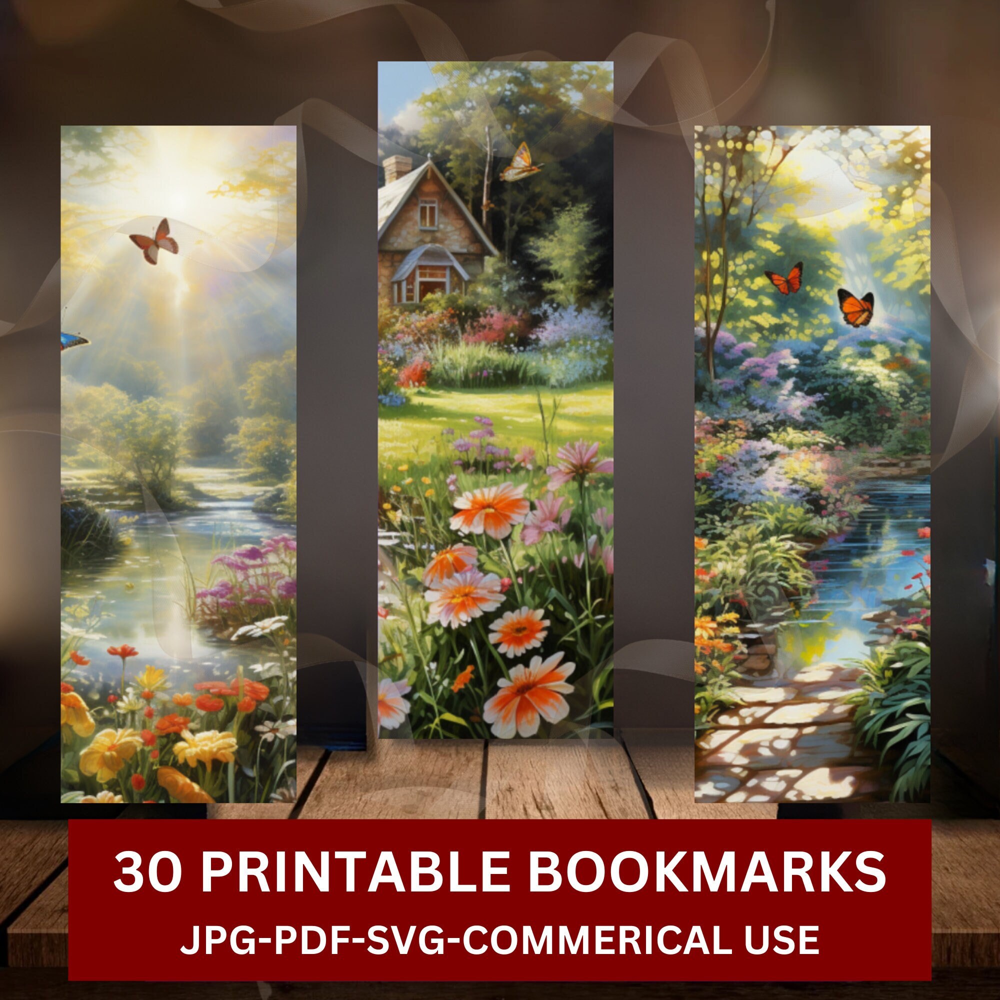 Country Cottage Printable Bookmarks Bundle, Set of 30 JPG/SVG/PDF ...