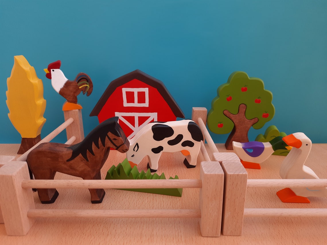 Natural Wooden Farm Animals Figures Set handmade Farm Toys - Etsy