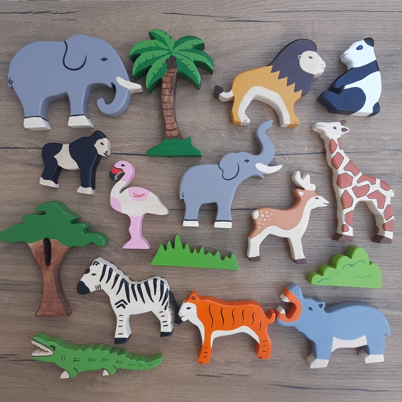 African Safari Wooden Animals Toy Set Natural Wild Figure - Etsy